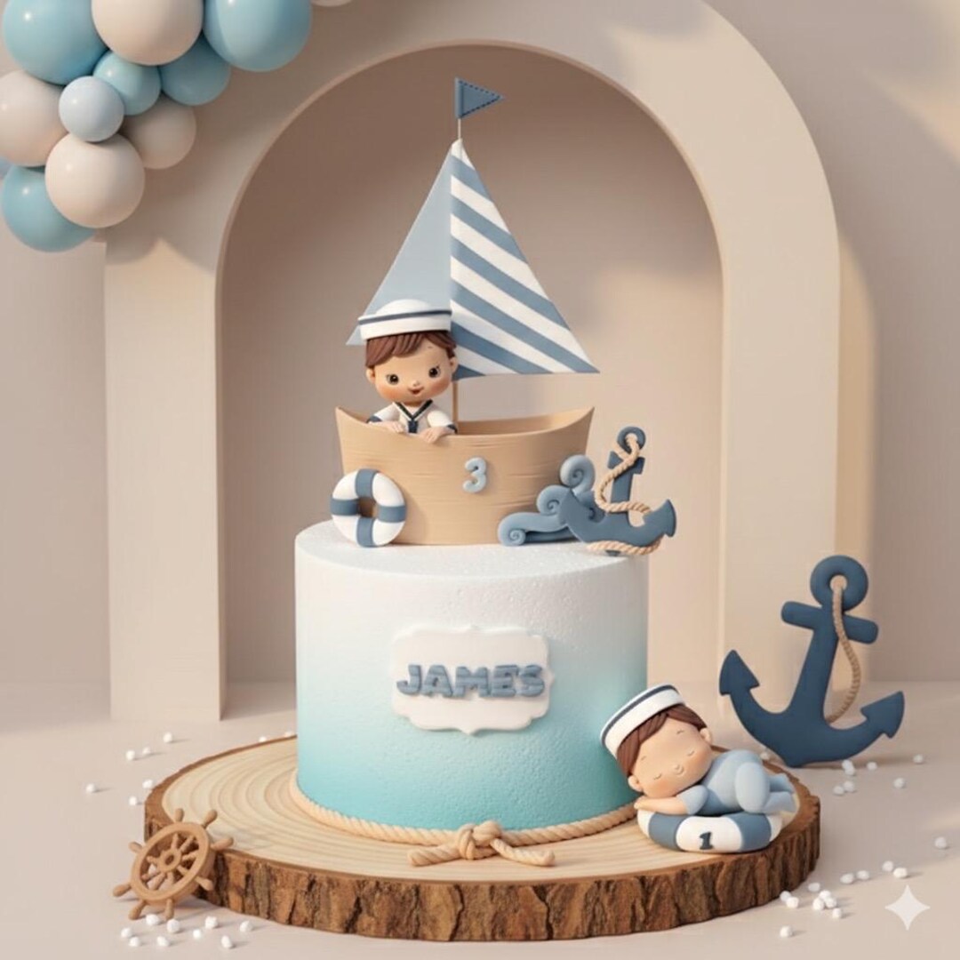 Baby Boy and Sailboat Cake Topper, Made of Lightweight Air Dry Clay ...