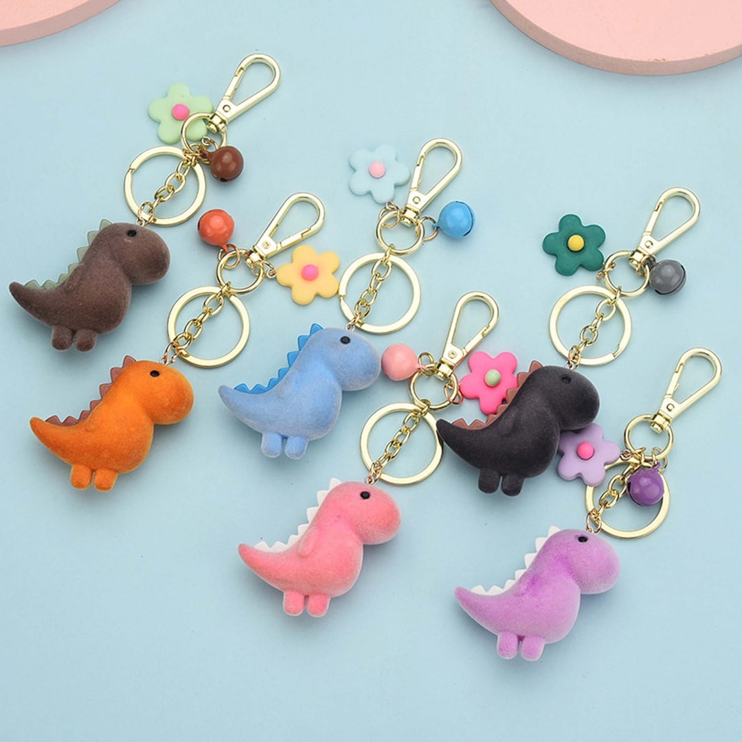 Cute Flower Dinosaur Keychain Cartoon Fluff Dinosaur Keyring - Etsy