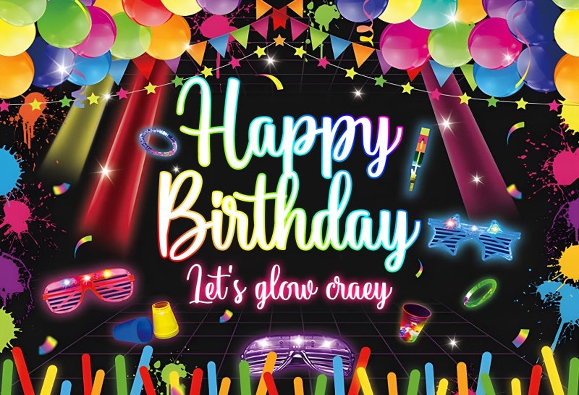 Glow Neon Birthday Background Neon Lights Happy Birthday - Etsy