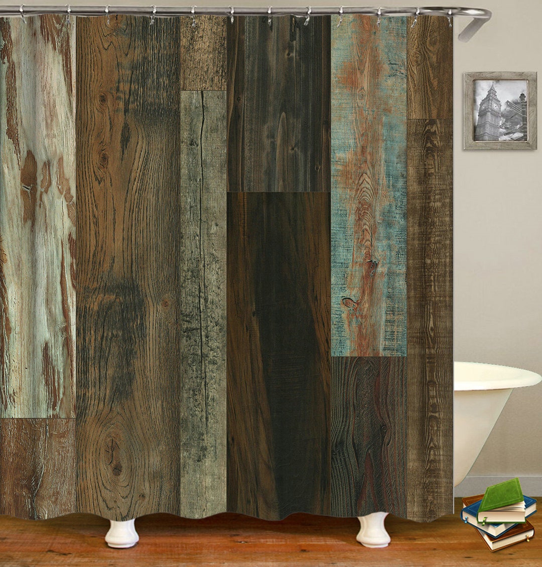 Rustic Wood Shower Curtain, Vintage Wooden Grunge Planks Shower Curtain ...