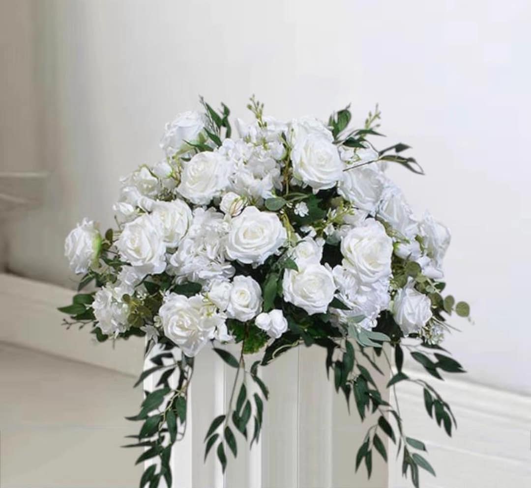 White Rose Greenery Wedding Centerpieces Artificial Flower Ball Table ...