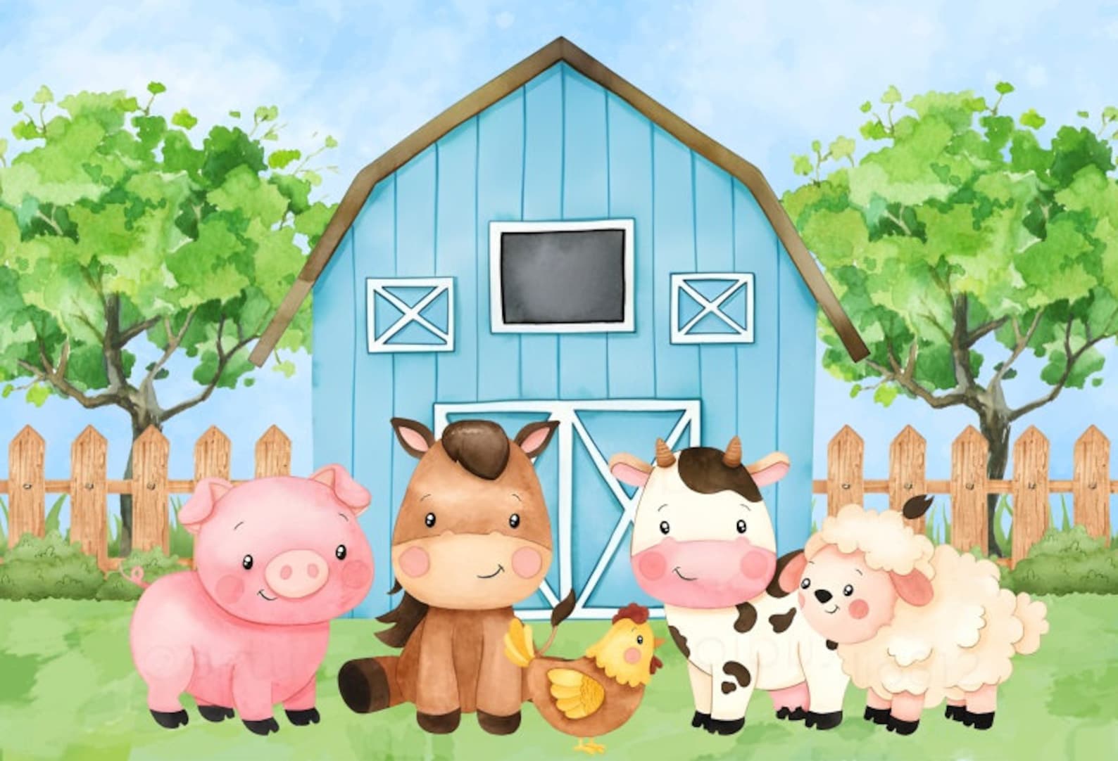 Red Barn Animals Barnyard House Kids Birthday Backgroundfarm - Etsy