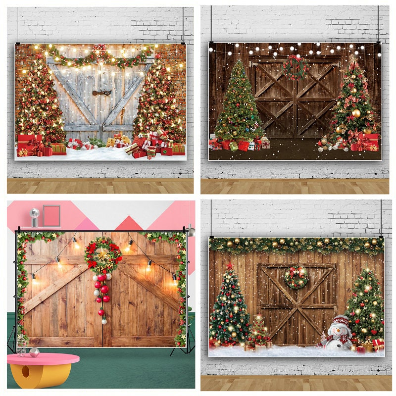 Rustic Christmas Barn Wood Door Backdrop for Photography Xmas - Etsy