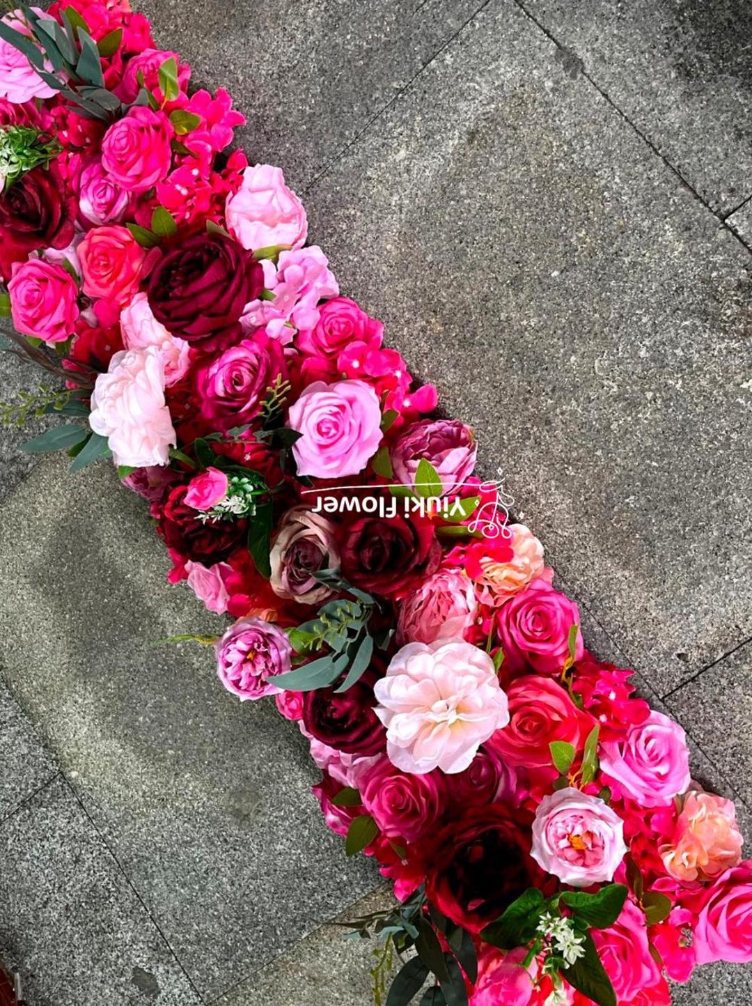 Hot Pink Burgundy Rose Flower Runner Birthday Party Flower Arrangement ...