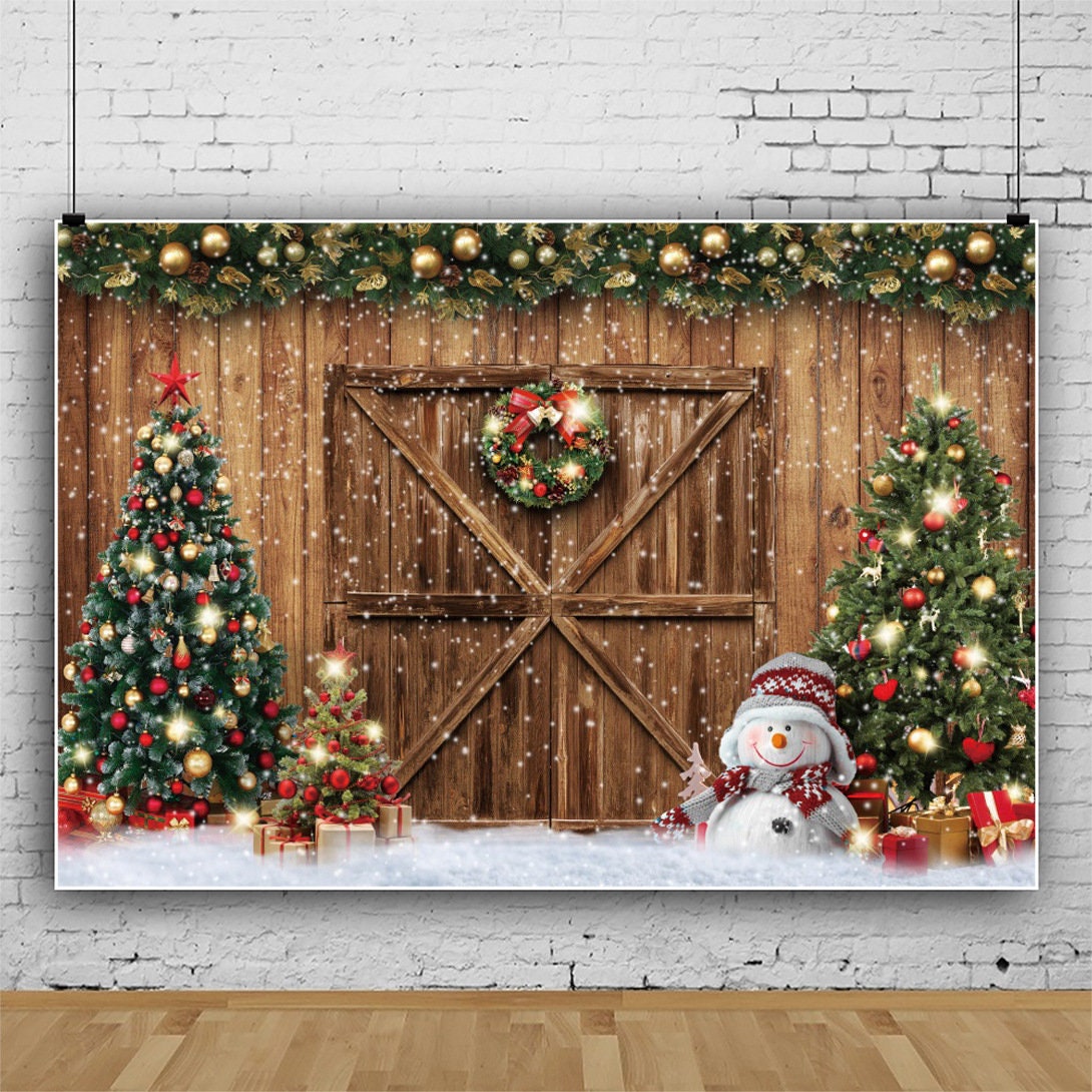 Rustic Christmas Barn Wood Door Backdrop For Photography Xmas Etsy