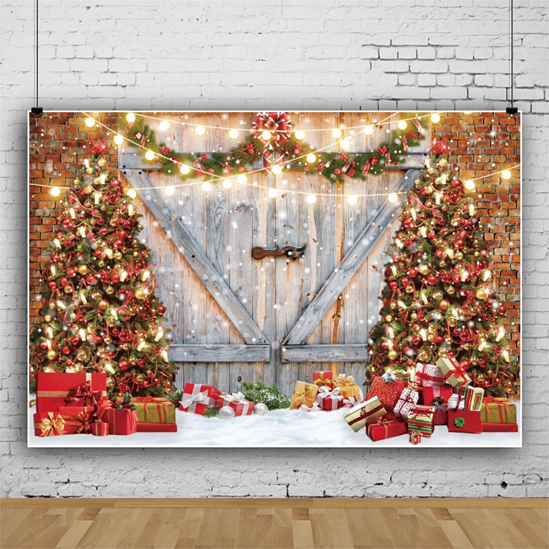 Rustic Christmas Barn Wood Door Backdrop for Photography Xmas - Etsy