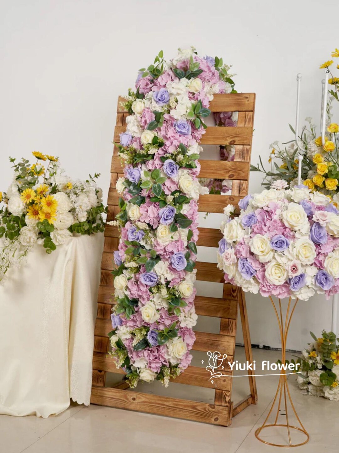 Purple Ivory Wedding Backdrop Table Centerpiece Flowers Flower ...
