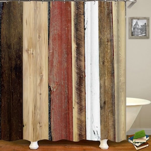 Rustic Wood Shower Curtain, Vintage Wooden Grunge Planks Shower Curtain ...