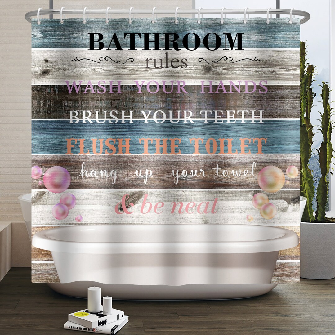 Bathroom Rules Shower Curtainextra Long Inspirational Etsy