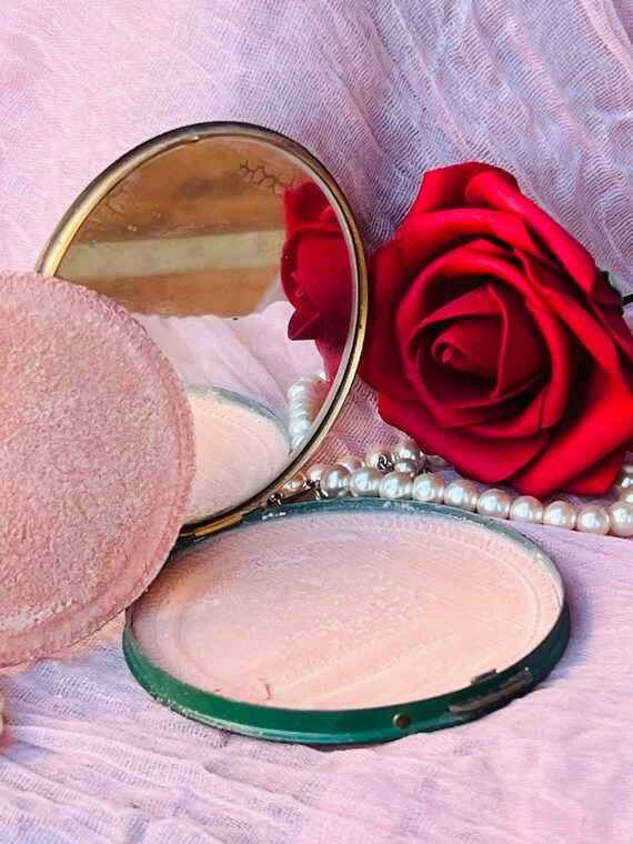 1930s Rex Fifth Avenue Green Compact Mirror with Bird… - Gem