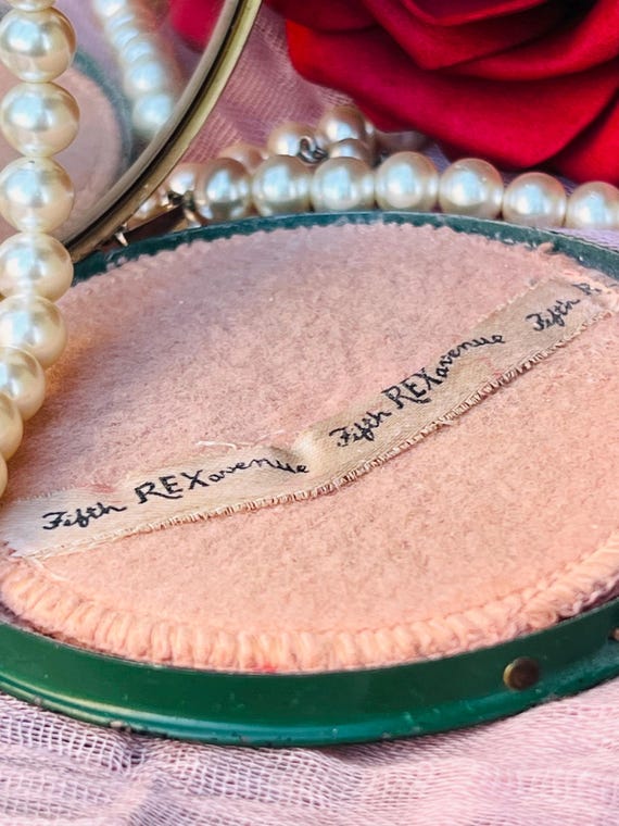 1930s Rex Fifth Avenue Green Compact Mirror with Bird… - Gem