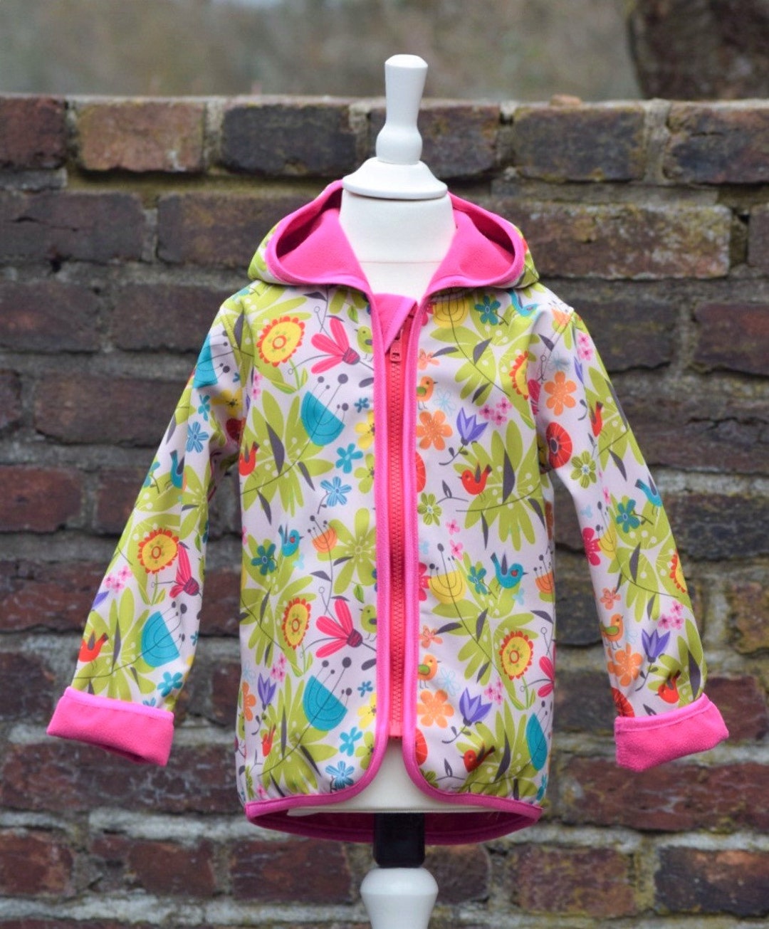 Girls' Softshell Jacket With Colorful Flowers and Birds Size 98 - Etsy