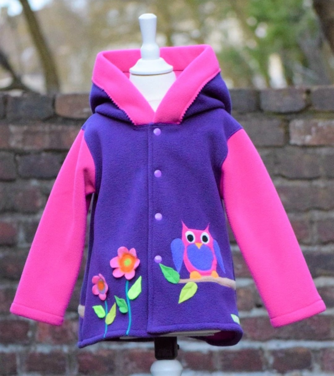 Pointed Jacket Made of Warming Fleece With Owls and Flowers Appliqués ...