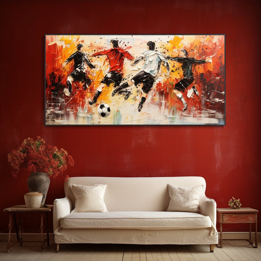 Abstract Soccer Match 3D Thick Texture Hand Palette Knife Boho Style ...