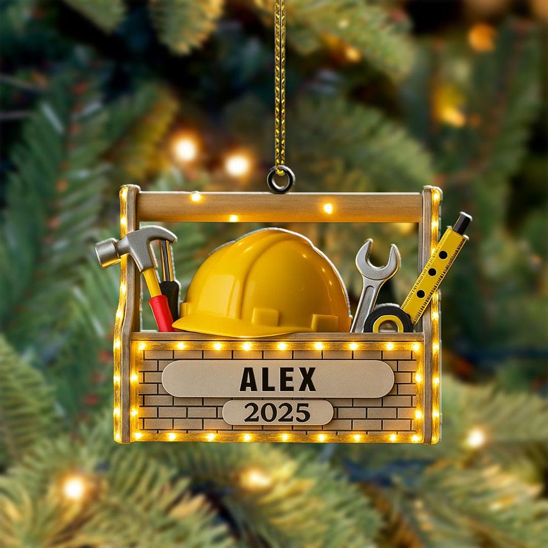 Custom Name Construction Toolbox 2D FLAT Ornament, Personalized Builder ...