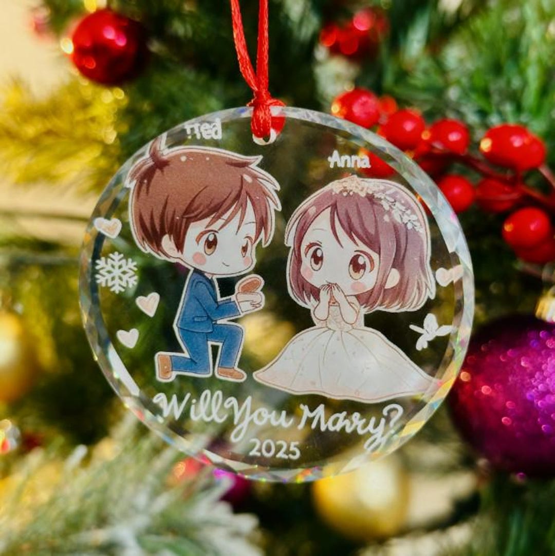 Chibi Couple Proposal Ornament, Cute Engagement Gift, Personalized ...