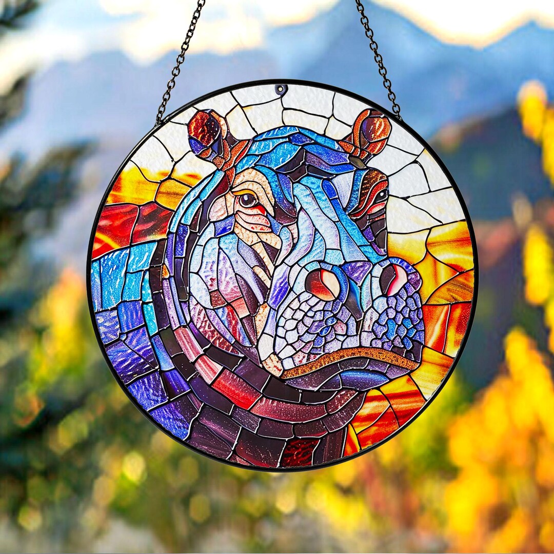 Hippo Stained Glass Suncatcher: Animal Lover Window Decor - Etsy