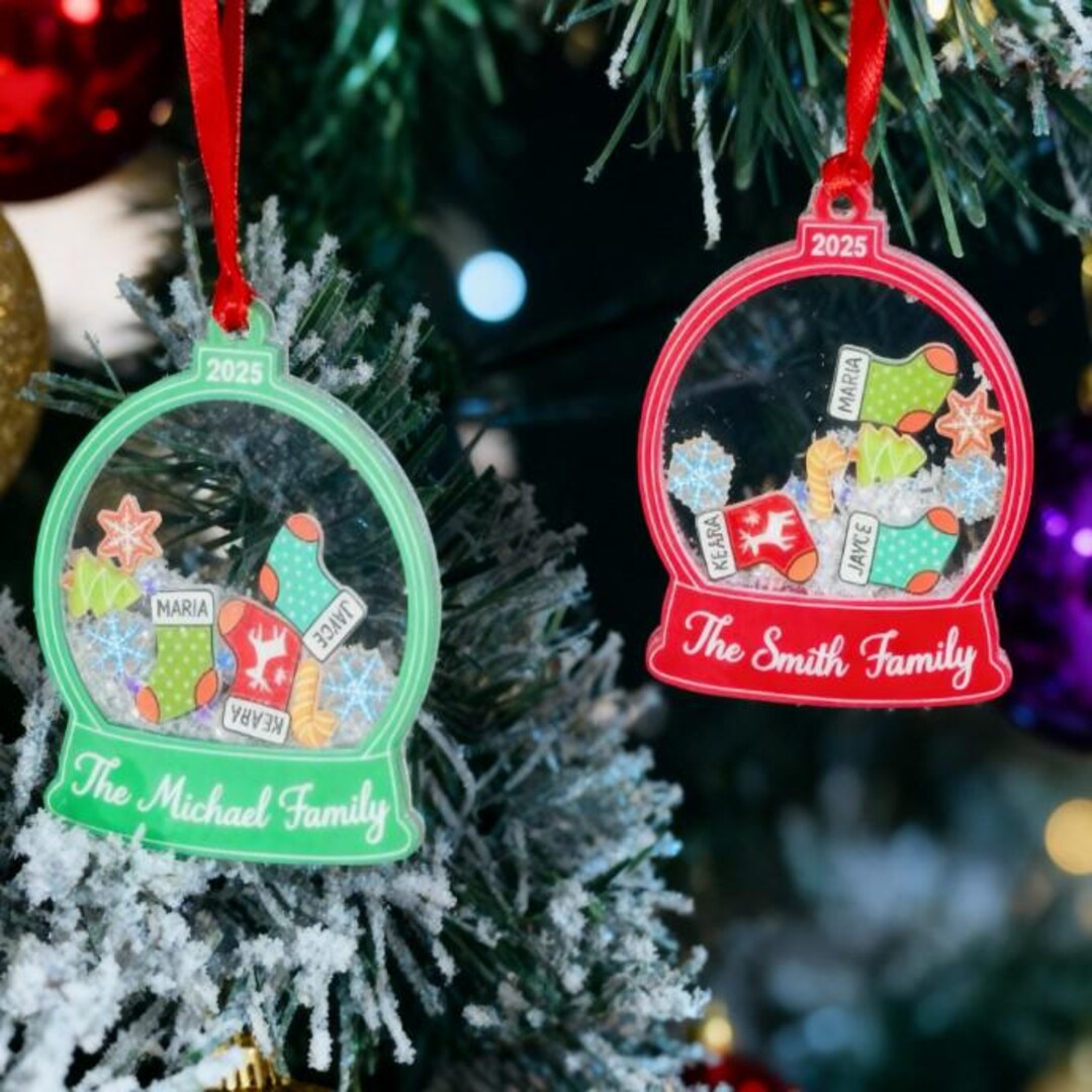 Personalized Family Snow Globe Ornament 2025, Custom Stocking Ornament ...