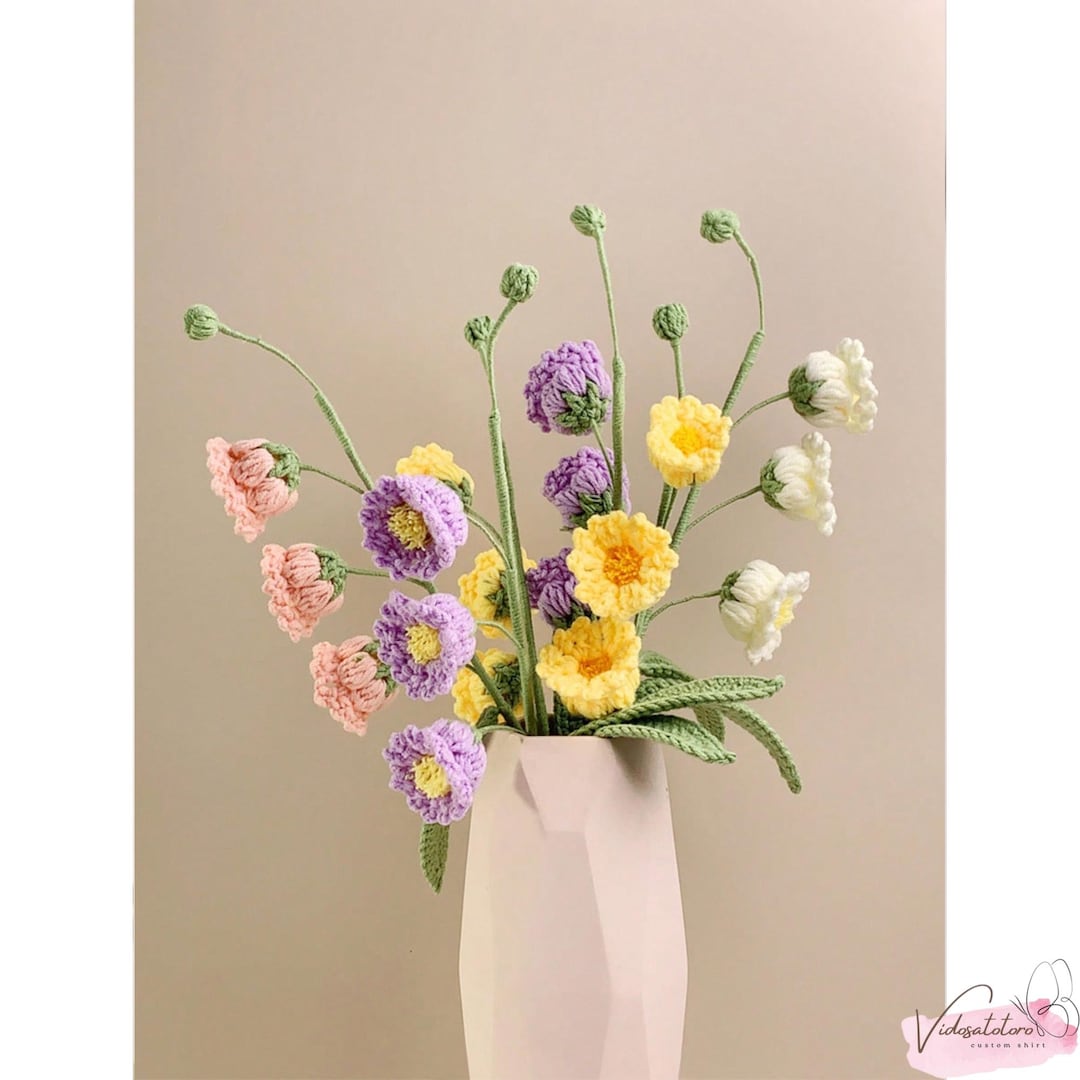 Handmade Crochet Flower Bouquet Stem – Long Stem Crochet Wildflowers in ...