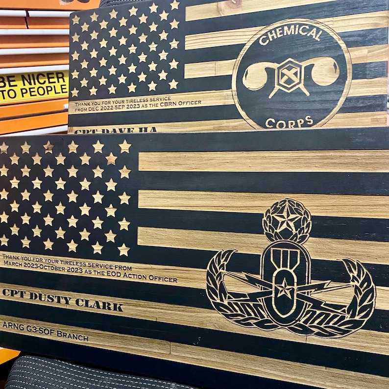 Laser Engraved Flag Plaque - Wood Flag - Retirement - ETS - PCS ...