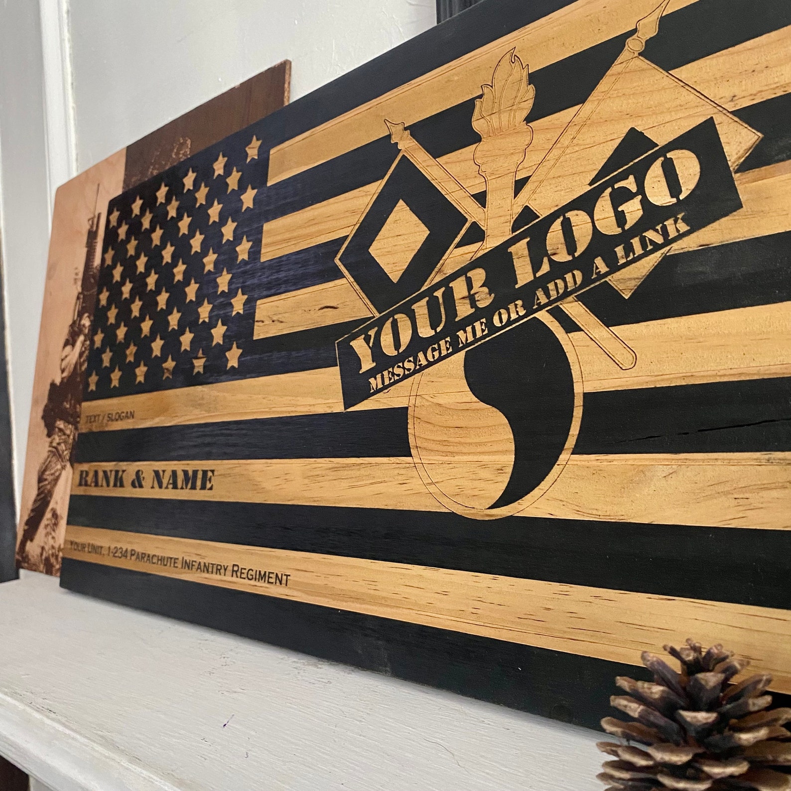 Laser Engraved Flag Plaque - Wood Flag - Retirement - ETS - PCS ...