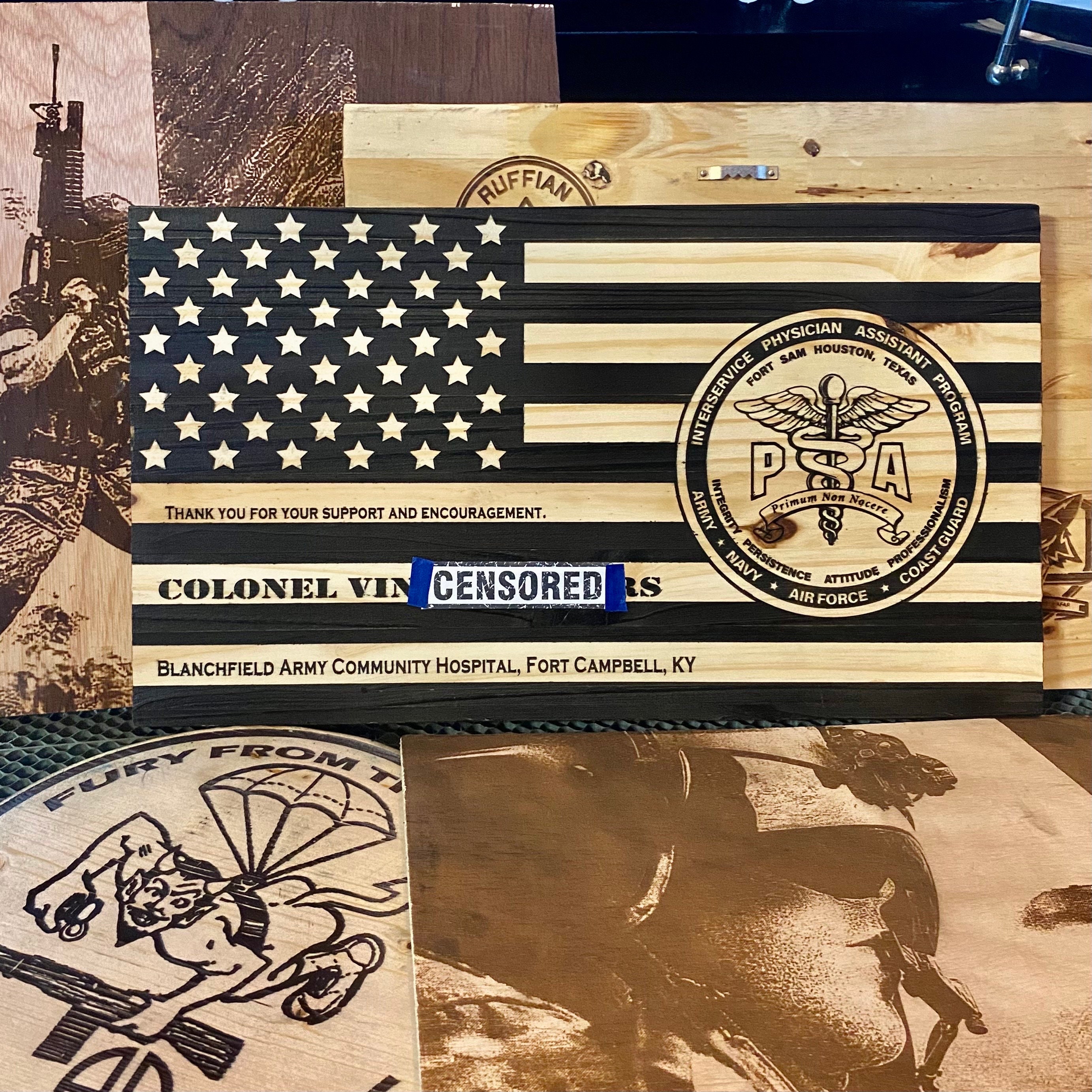 Laser Engraved Flag Plaque - Wood Flag - Retirement - ETS - PCS ...