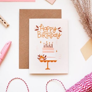 Happy Birthday Cake Greeting Card With Envelope, A6 Recycled Paper - Etsy