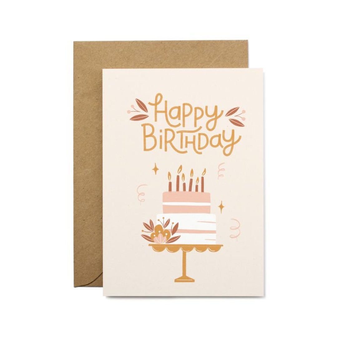 Happy Birthday Cake Greeting Card With Envelope, A6 Recycled Paper - Etsy
