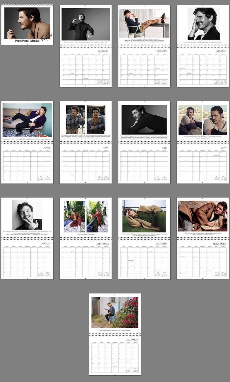 Pedro Pascal 2026 Wall Calendar With His Quotes and Signature - Etsy