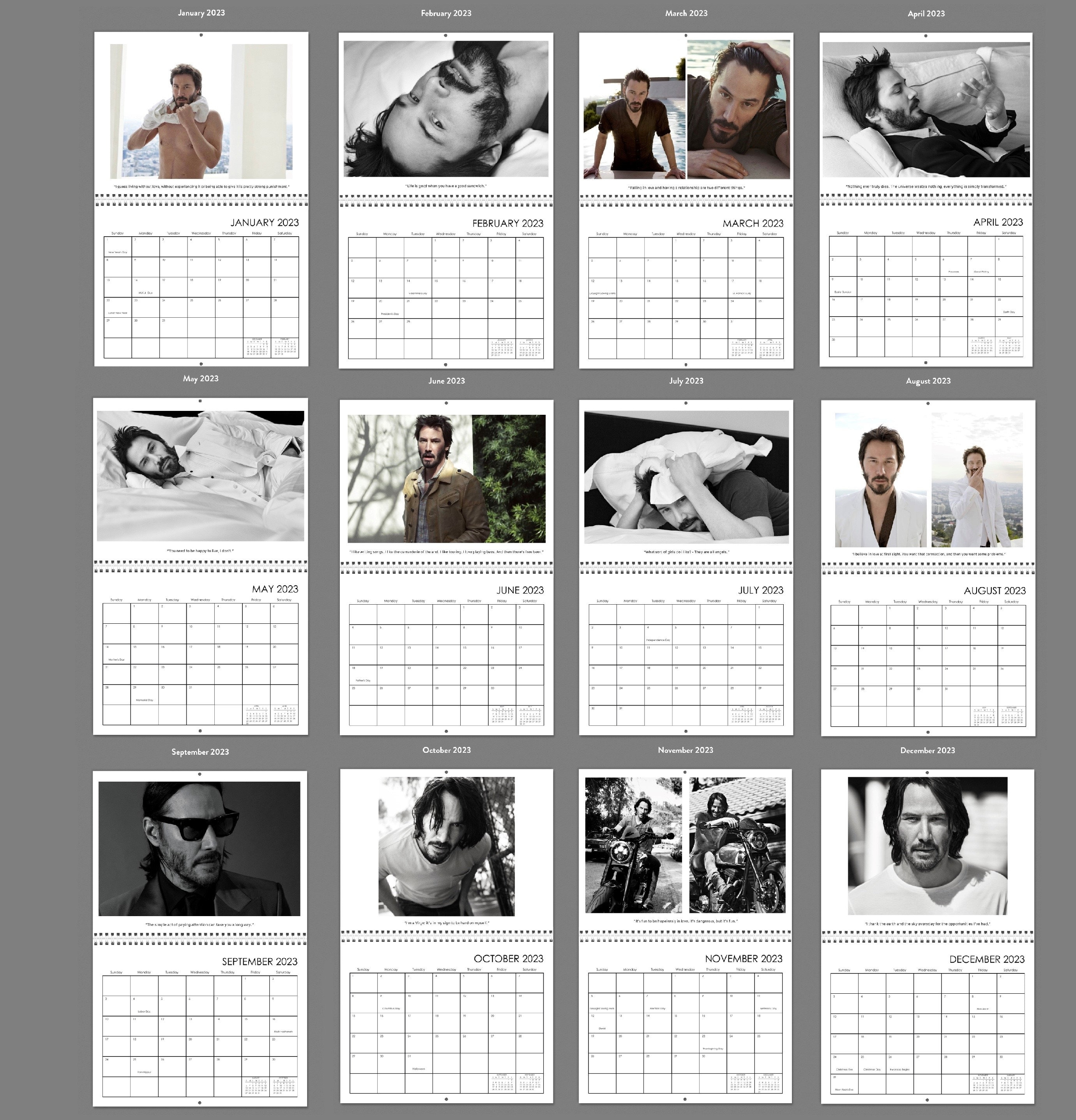 Keanu Reeves 2024 Wall Calendar with his quotes and signature sold by ...