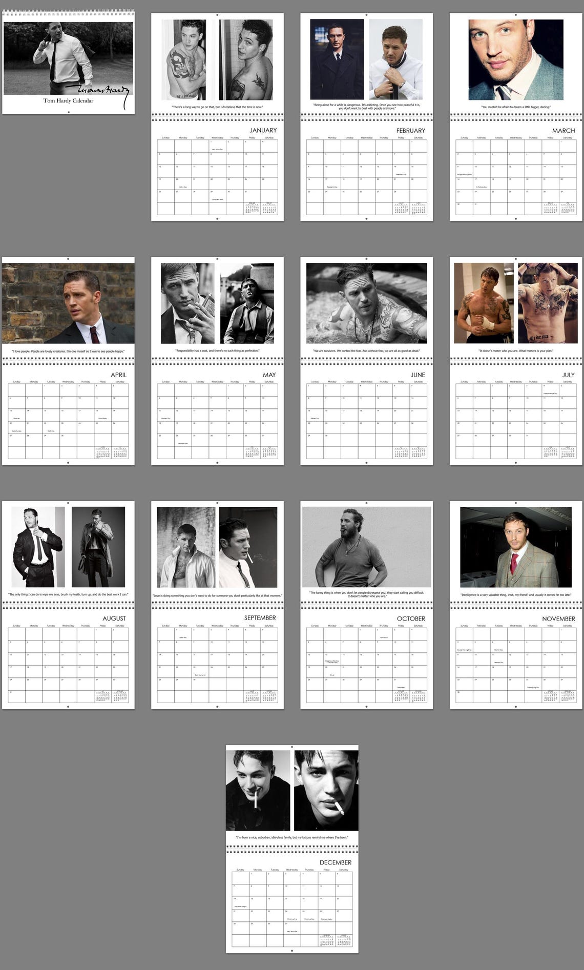 Tom Hardy 2026 Wall Calendar With His Quotes and Signature - Etsy