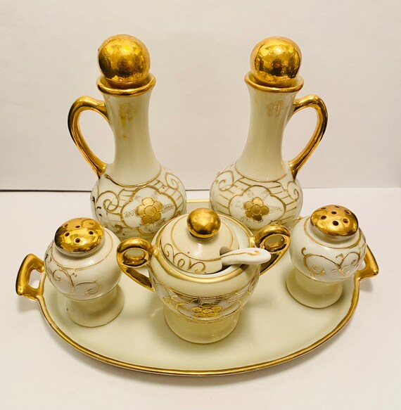 Vintage Noritake Gold Filigree Hand Painted Condiment Set - Etsy