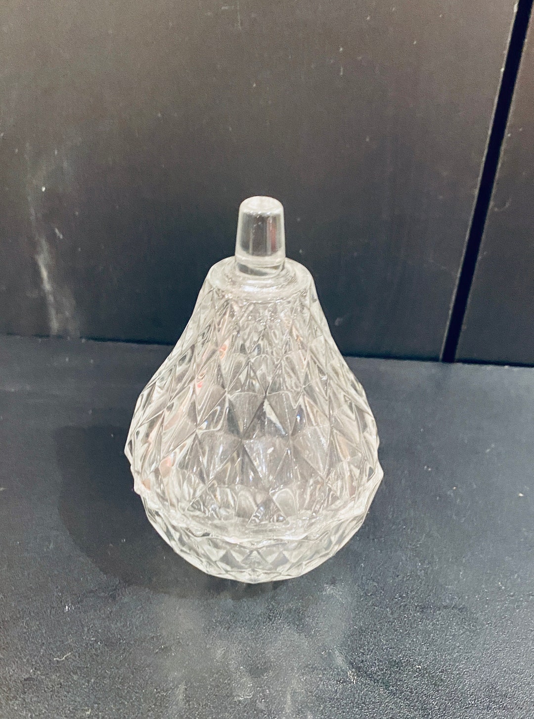 Vintage Pear Shaped Crystal Glass Diamond Cut Salt Cellar Trinket Jar ...