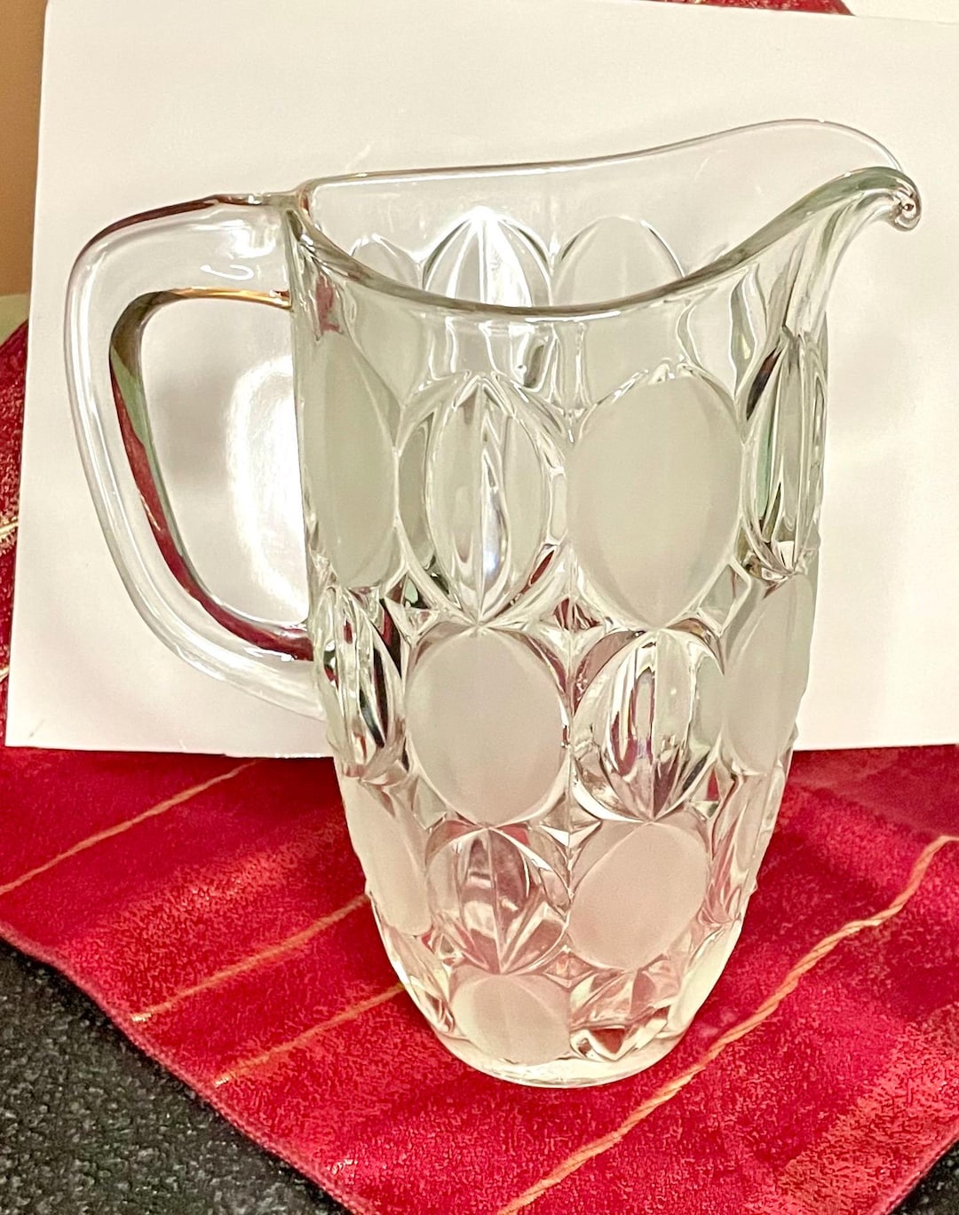 Vintage Heavy Glass Beverage Pitcher With Clear and Embossed Frosted ...