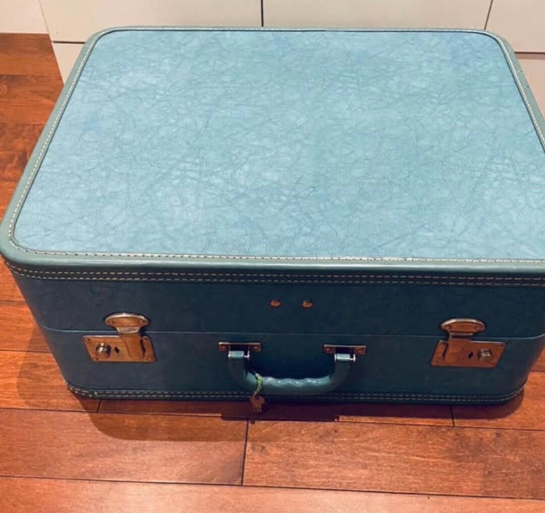 Vintage Large 1950s Hard Suitcase Sky Blue and Chrome Hardware by ...