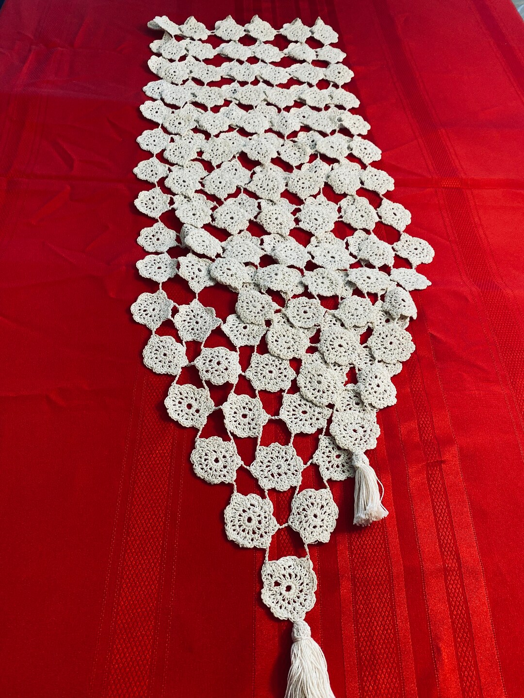 Vintage Crochet Cream Color Cotton Table Runner - Etsy