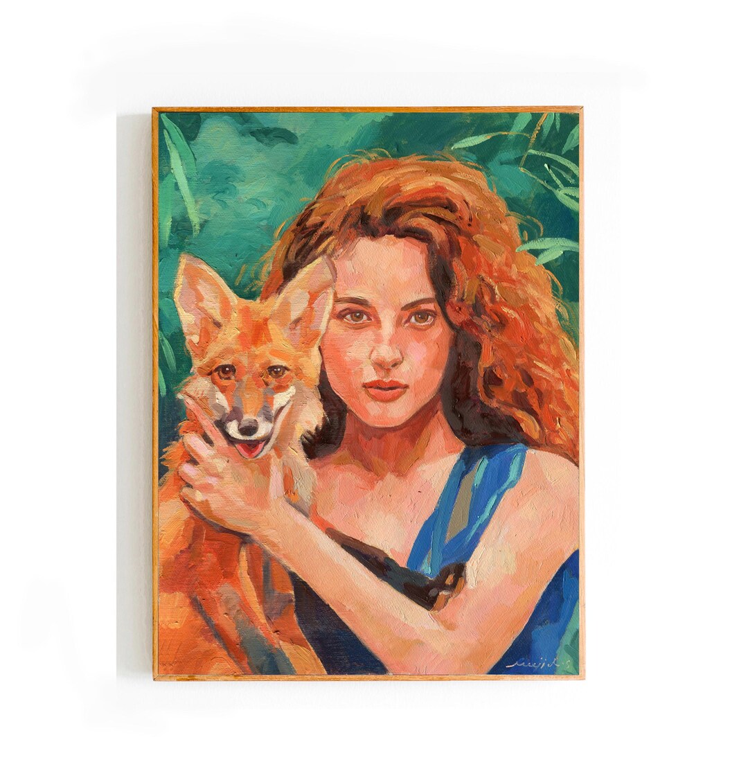Original Figurative Painting, Woman and Fox - Etsy