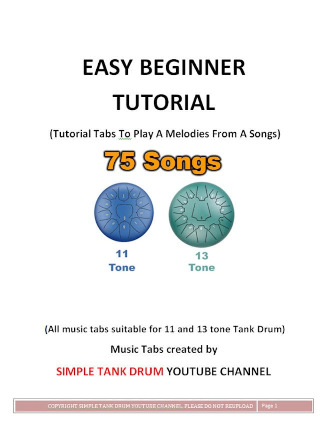 Easy Beginner Tutorial Book 1 (tabs for 11 and 13 Tone Tank Drum) - Etsy