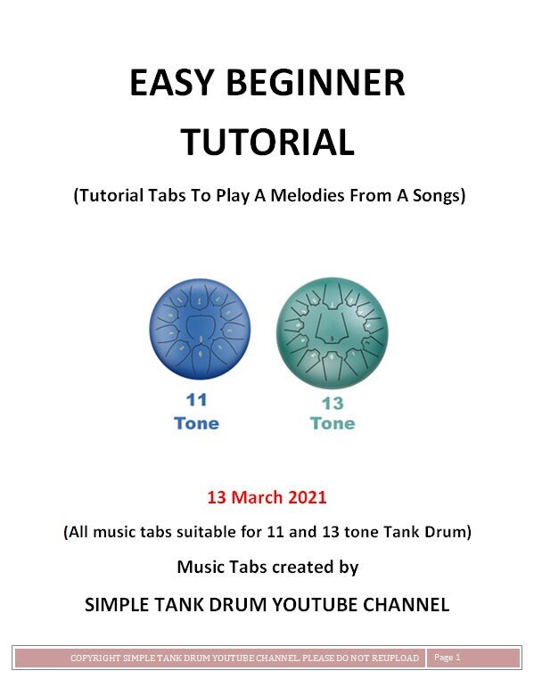 Easy Beginner Tutorial Book 1 tabs for 11 and 13 Tone Tank Drum - Etsy