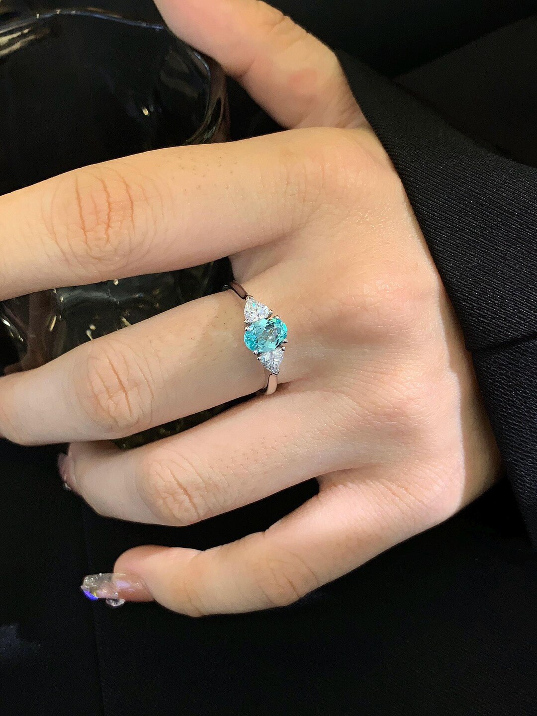 Blue CVD Diamond Engagement Ring | Lab Grown Diamond Ring in 14K White ...