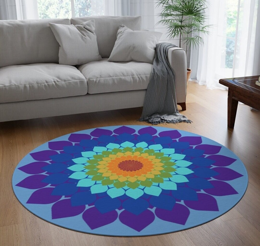 Round Chakra Mat Chakras Floor Rug Chakra Colors Flower Carpet Mandala ...