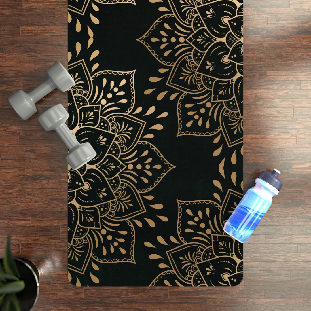 Gold Mandala Yoga Mat Black and Gold Yoga Mat Spiritual Yoga Mat Rubber ...