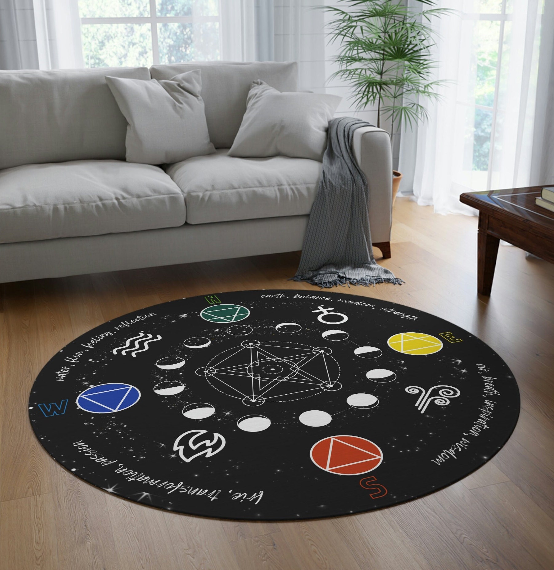Rug Circle Casting Round Rug Round Elements Rug Spiritual Rug Witchy ...