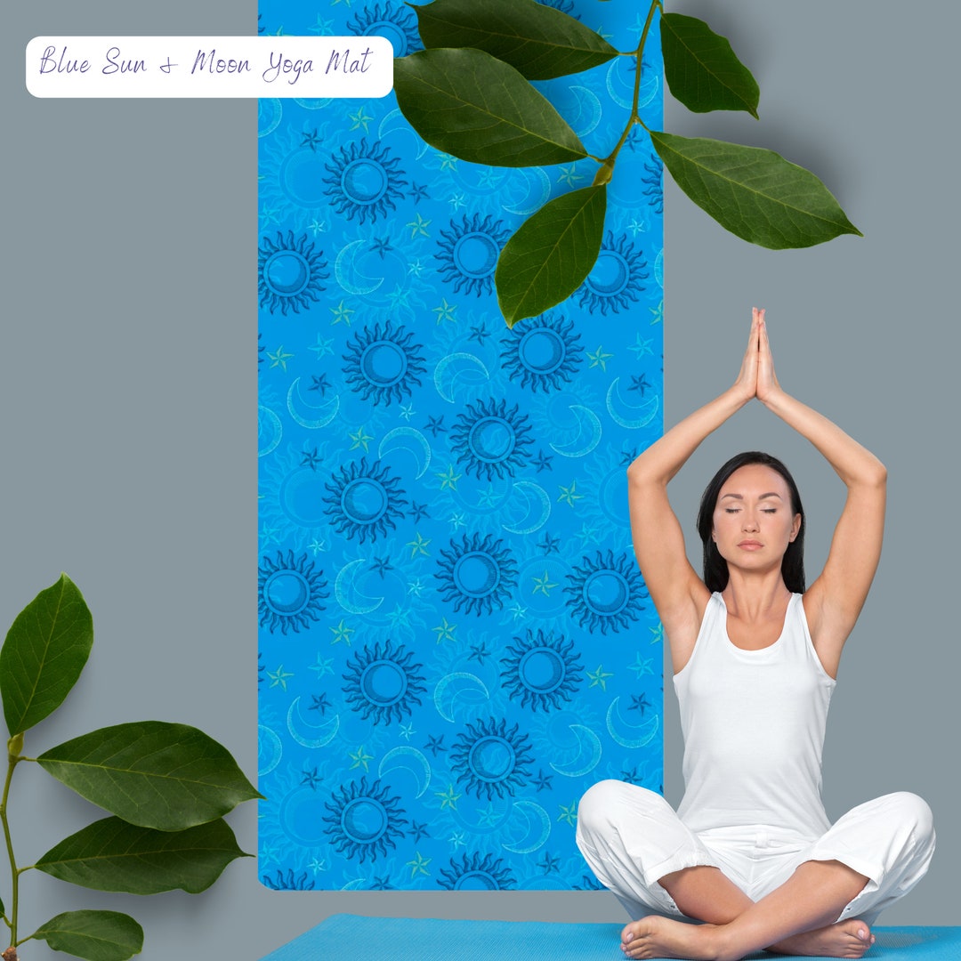 Yoga Mat Moon Stars Celestial Yoga Mat Sun and Moon Yoga Mat Blue ...