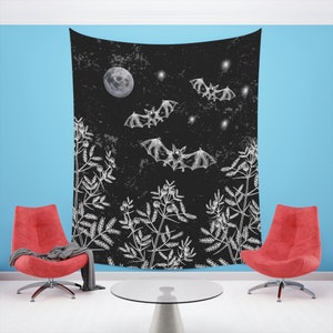 Gothic Bats Tapestry Gothic Tapestry Black and White Bat Tapestry ...
