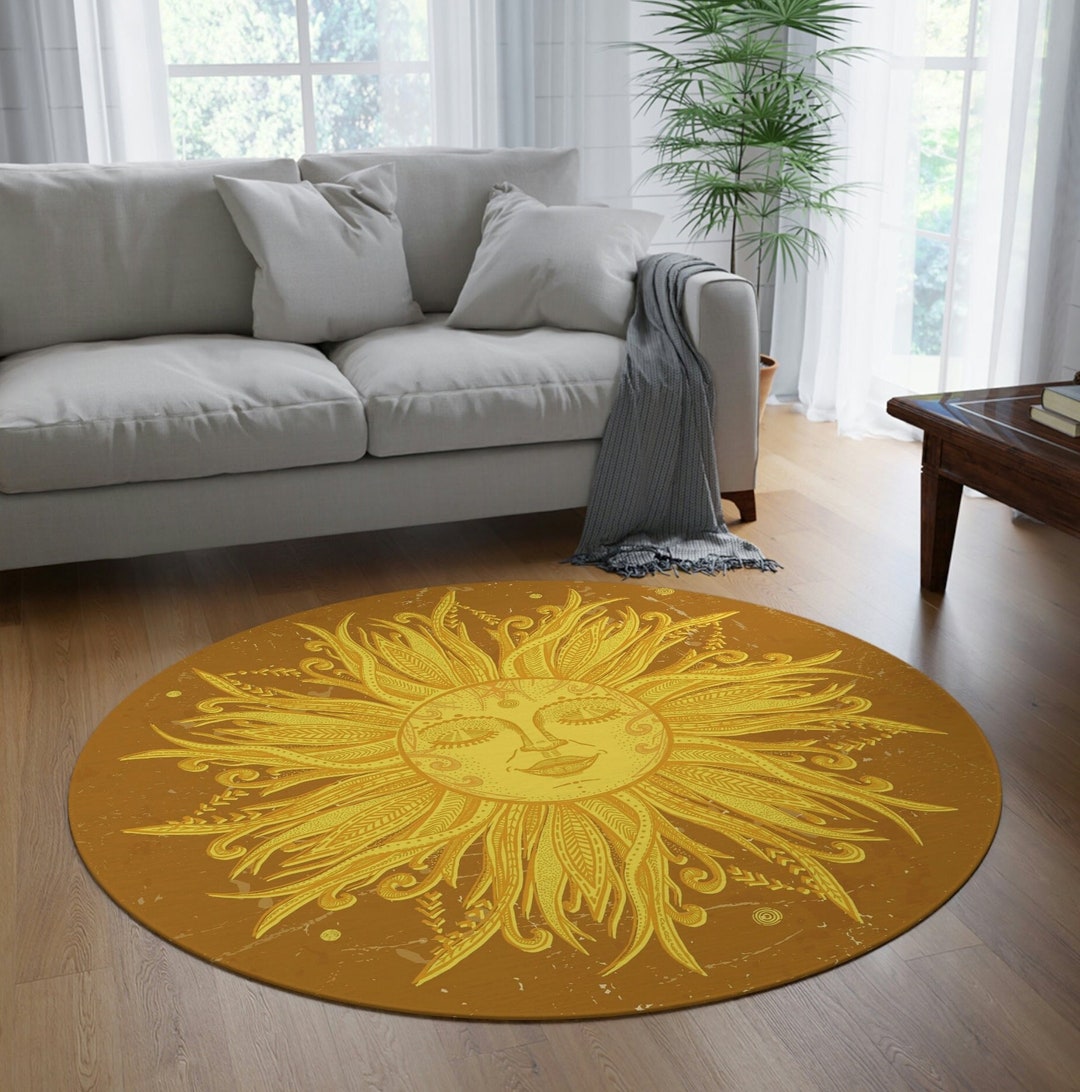 Round Rug Sun Rug Gold Sun Area Rug Gold Round Sun Floor Rug Boho Sun ...