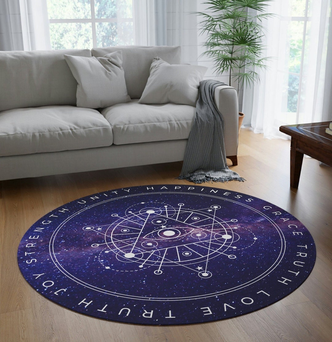 Round Rug Purple Sacred Geometry Rug Celestial Rug Spiritual Boho Area ...