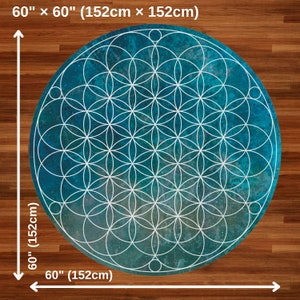 Round Rug Sacred Geometry Flower of Life Blue Round Carpet Spiritual ...