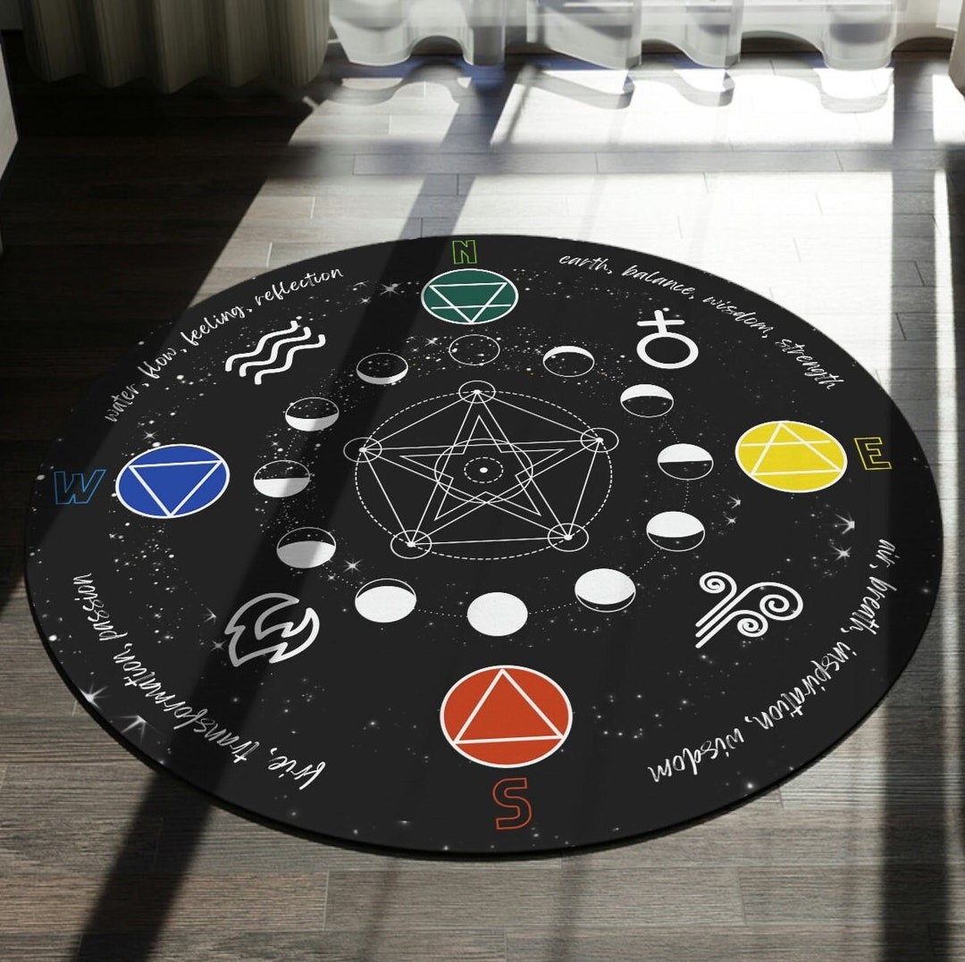 Rug Circle Casting Round Rug Round Elements Rug Spiritual Rug Witchy ...