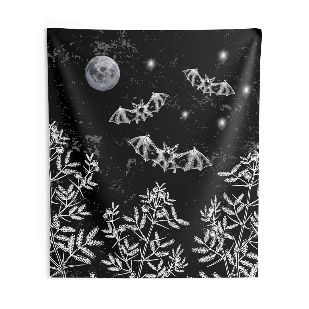 Gothic Bats Tapestry, Gothic Tapestry, Black and White Bat Tapestry ...